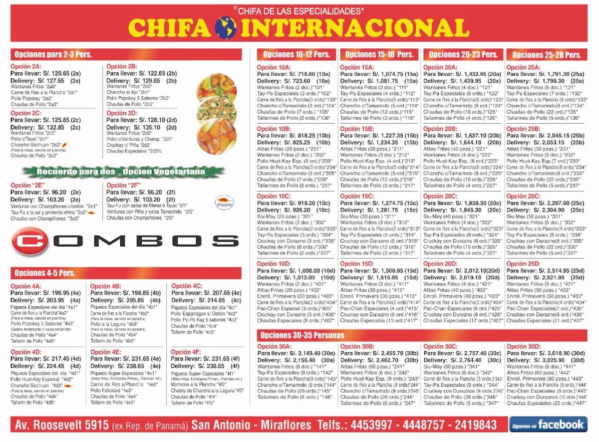 Carta del restaurante Chifa Internacional, Surquillo, Av. República del ...