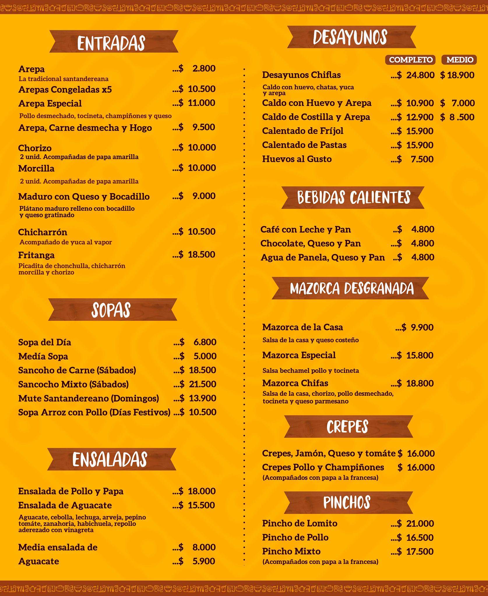 Carta del restaurante Chiflas La Isla San Gil GNV, San Gil