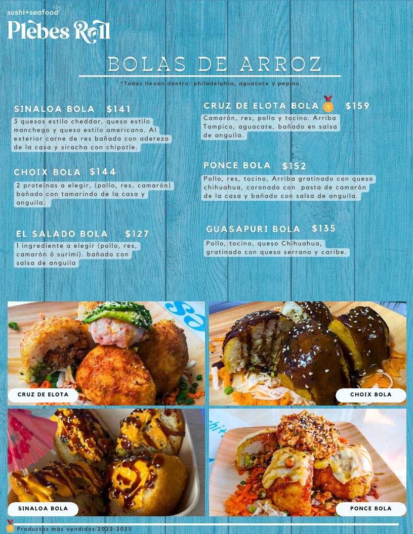 Carta del restaurante Plebes Roll, Chihuahua