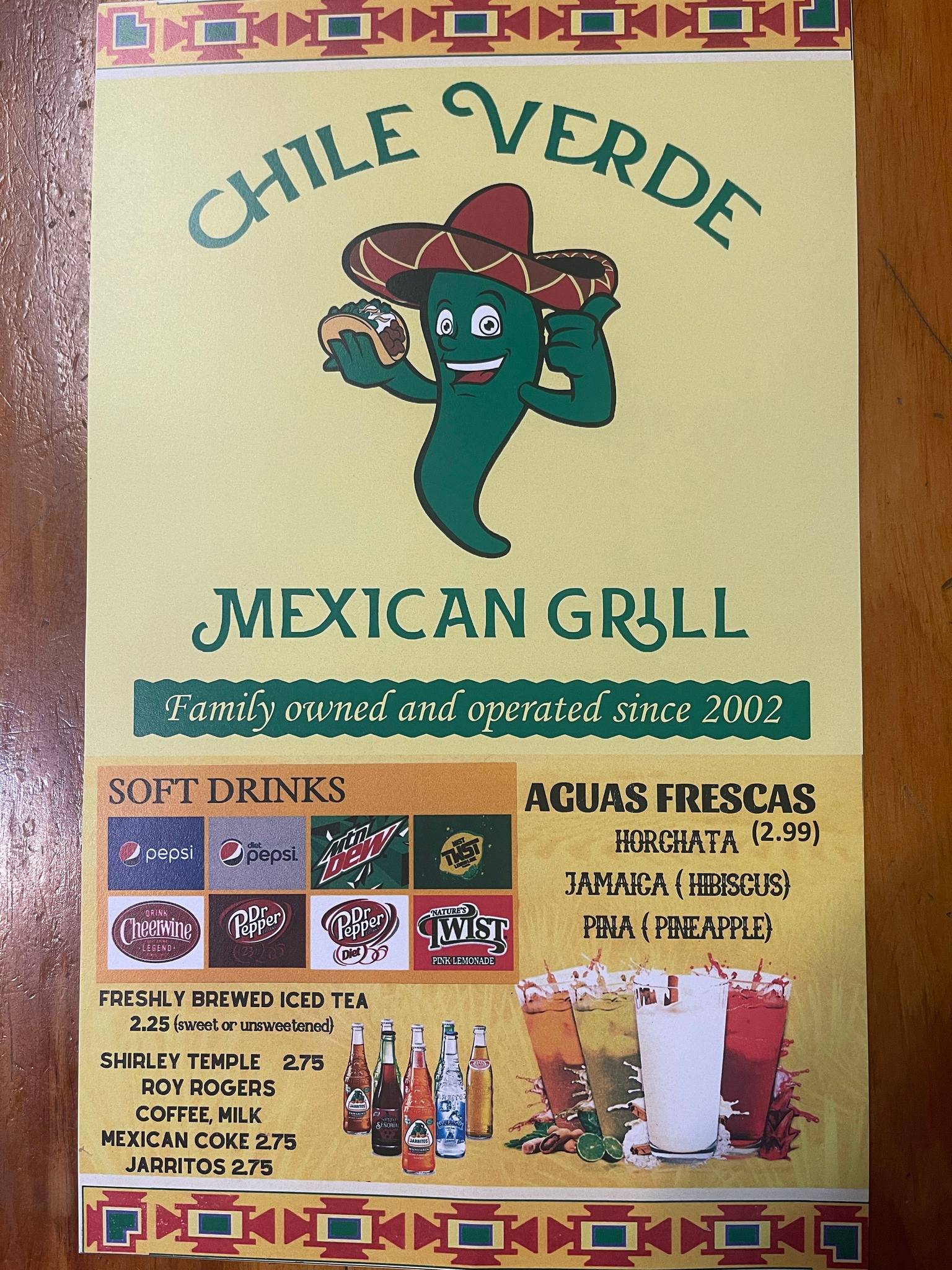 Menu at Chile Verde Mexican Restaurant, Wilkesboro