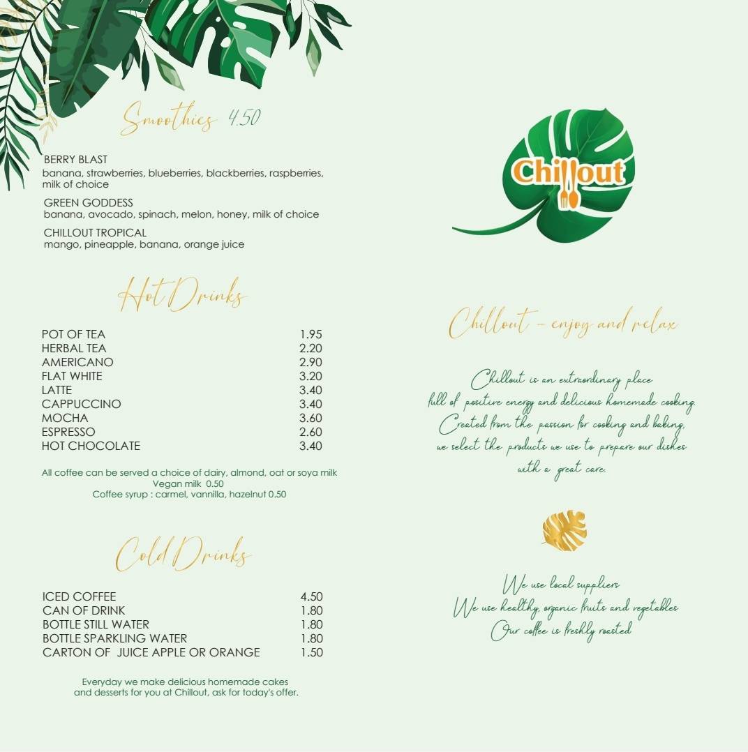 Menu at Chillout cafe, Letterkenny