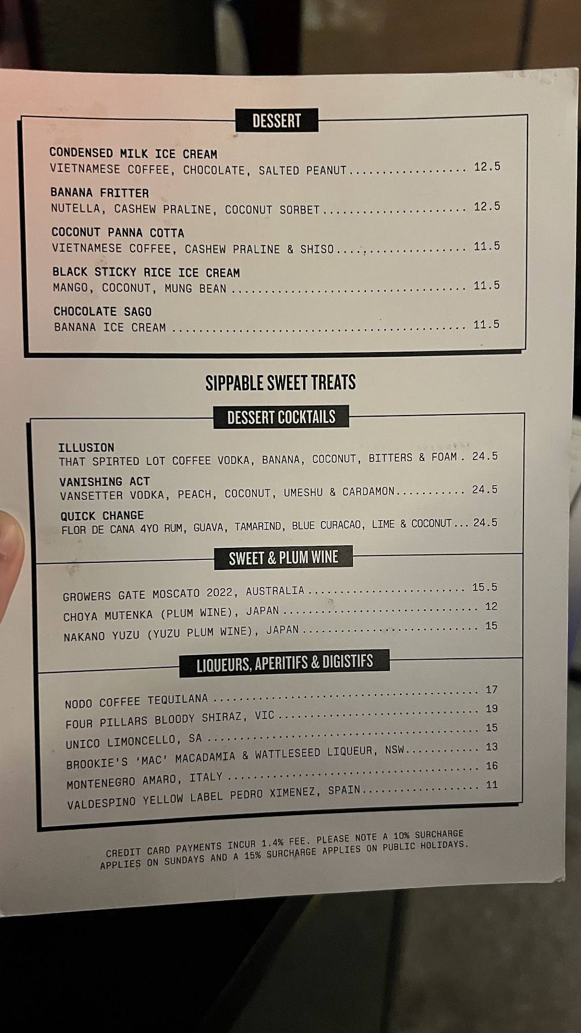Menu at Chin Chin restaurant, Melbourne
