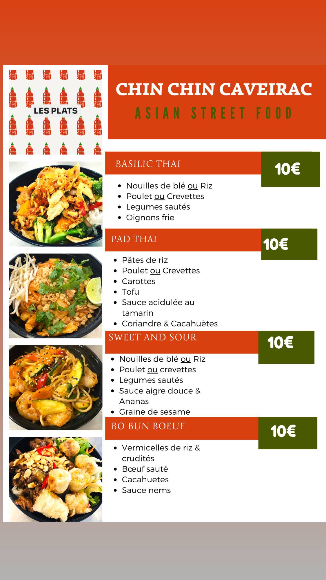 Menu au Chin chin restaurant, Caveirac