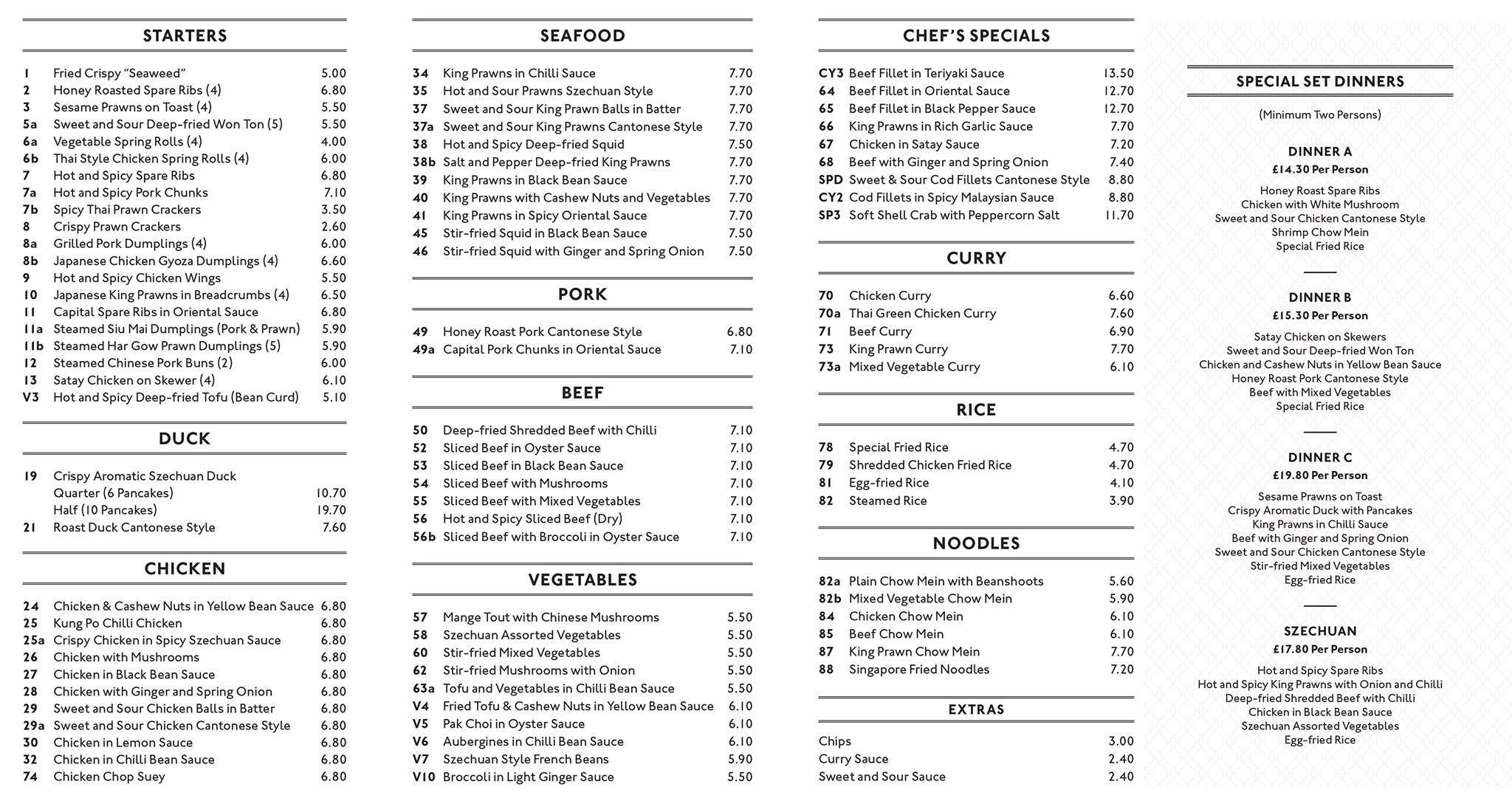 Menu at China Chef restaurant, Colchester