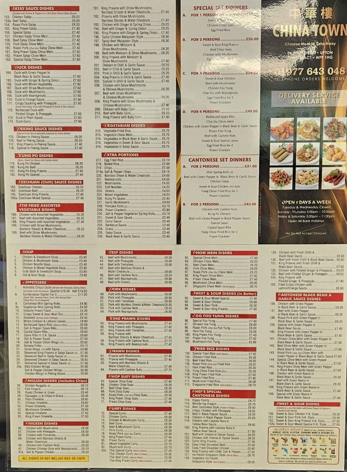 Menu at China Town Upton restaurant, Upton, 26 High St