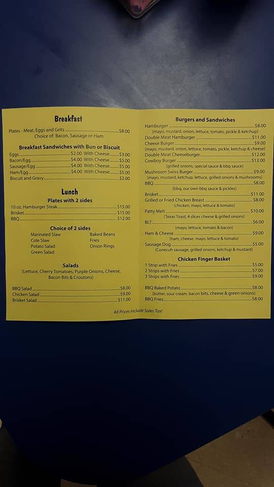 Menu at Choo Choo's restaurant, Montgomery