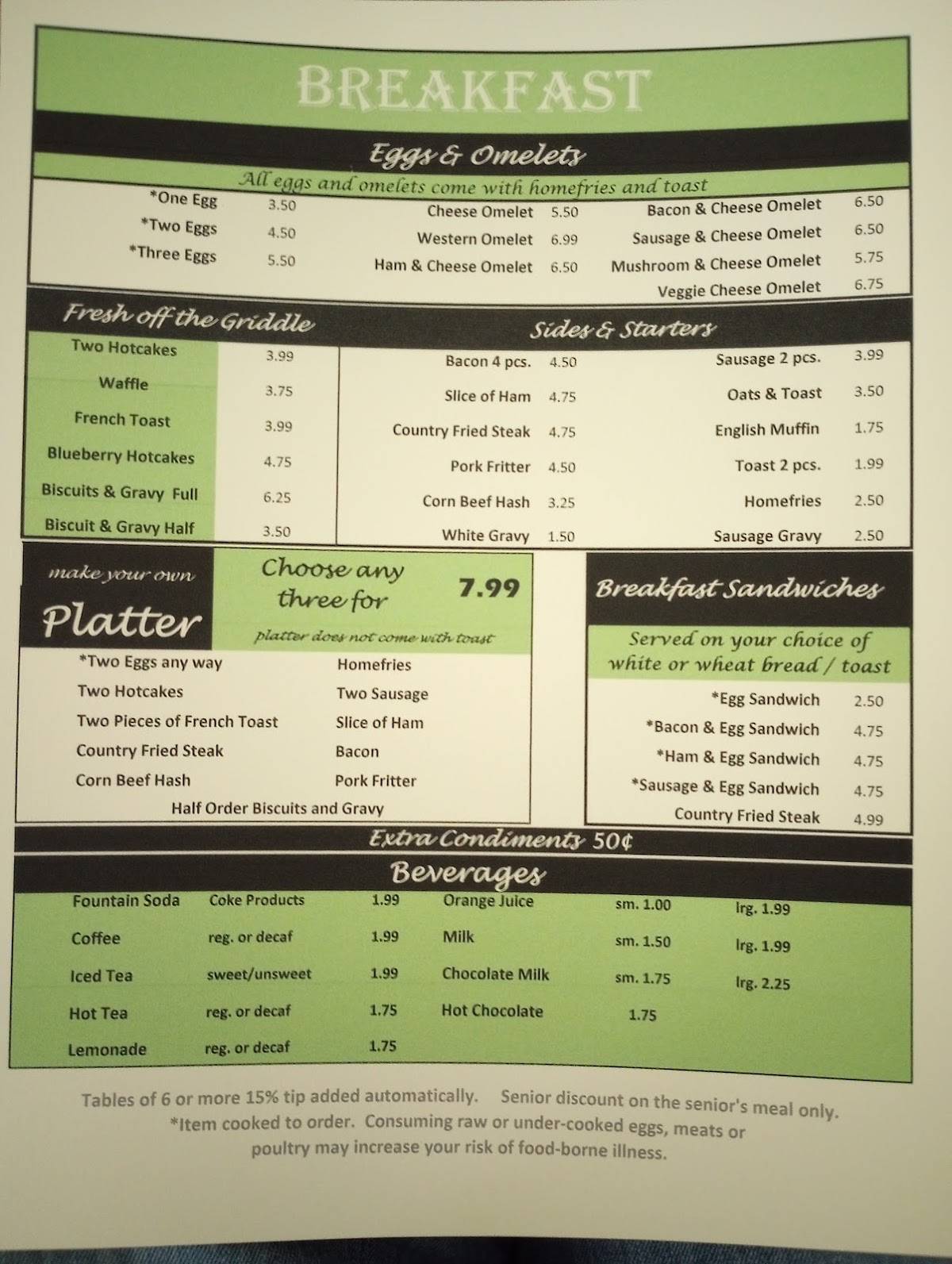 Menu at Christines Cafe, Desloge