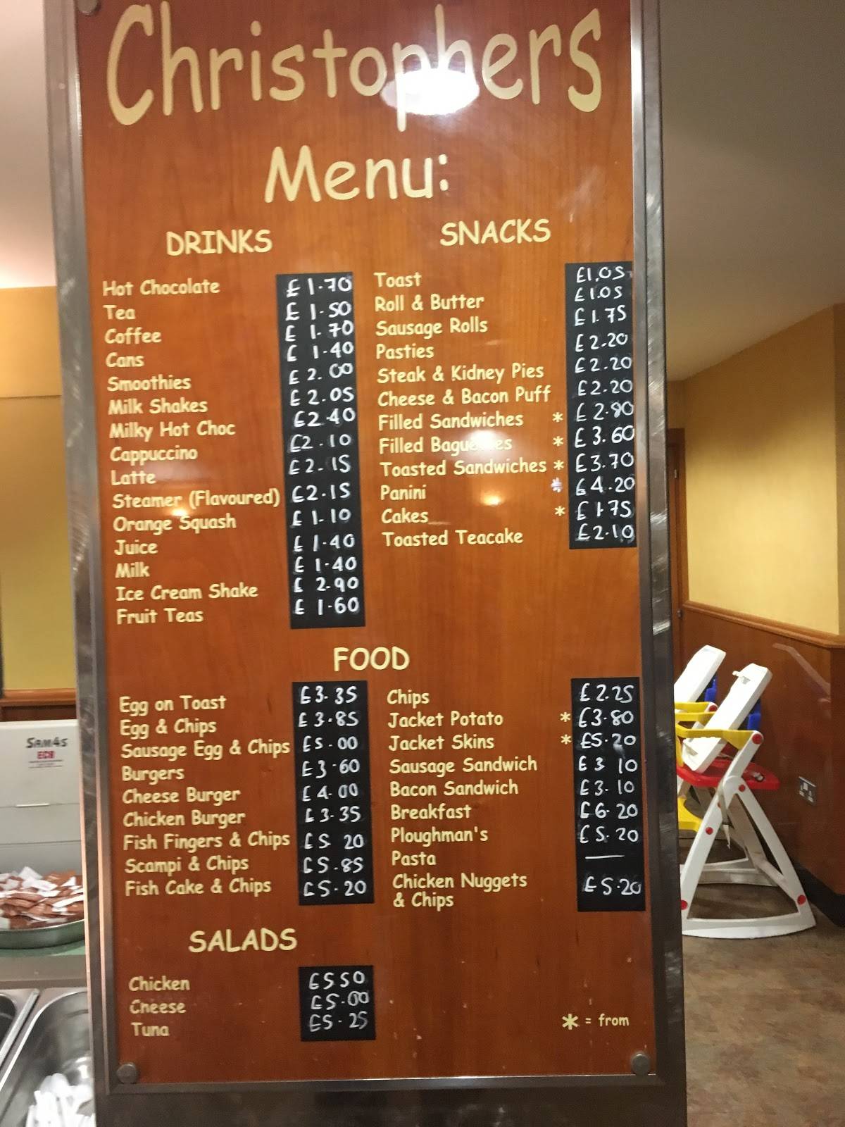 Menu at Christopher's Cafe & Bakery, North Walsham