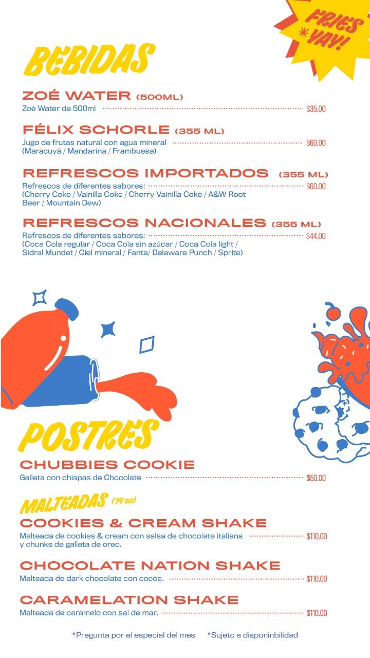 Carta del restaurante Chubbies Burger (San Ángel), Mexico