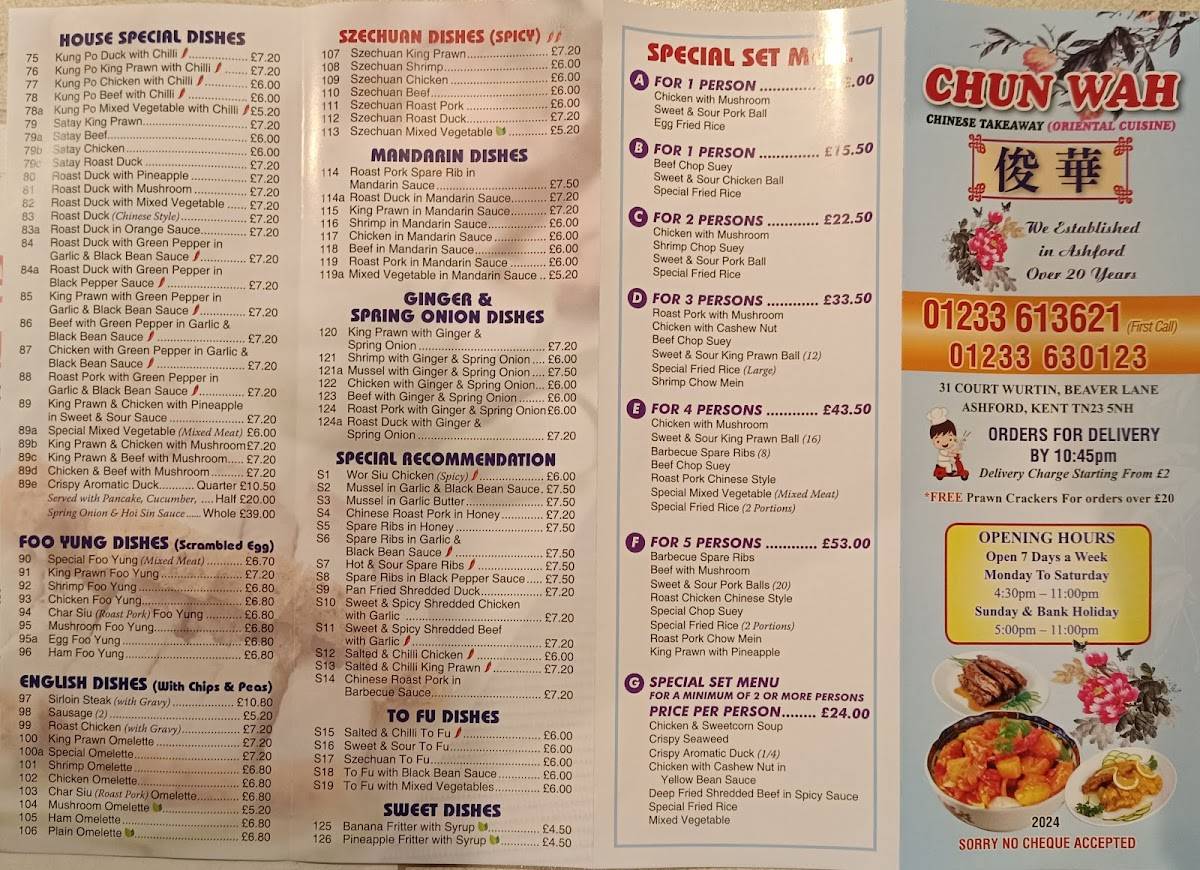 Menu at Chun Wah fast food, Ashford