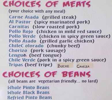 Menu at Chunky's Taqueria & Grill restaurant, Petaluma