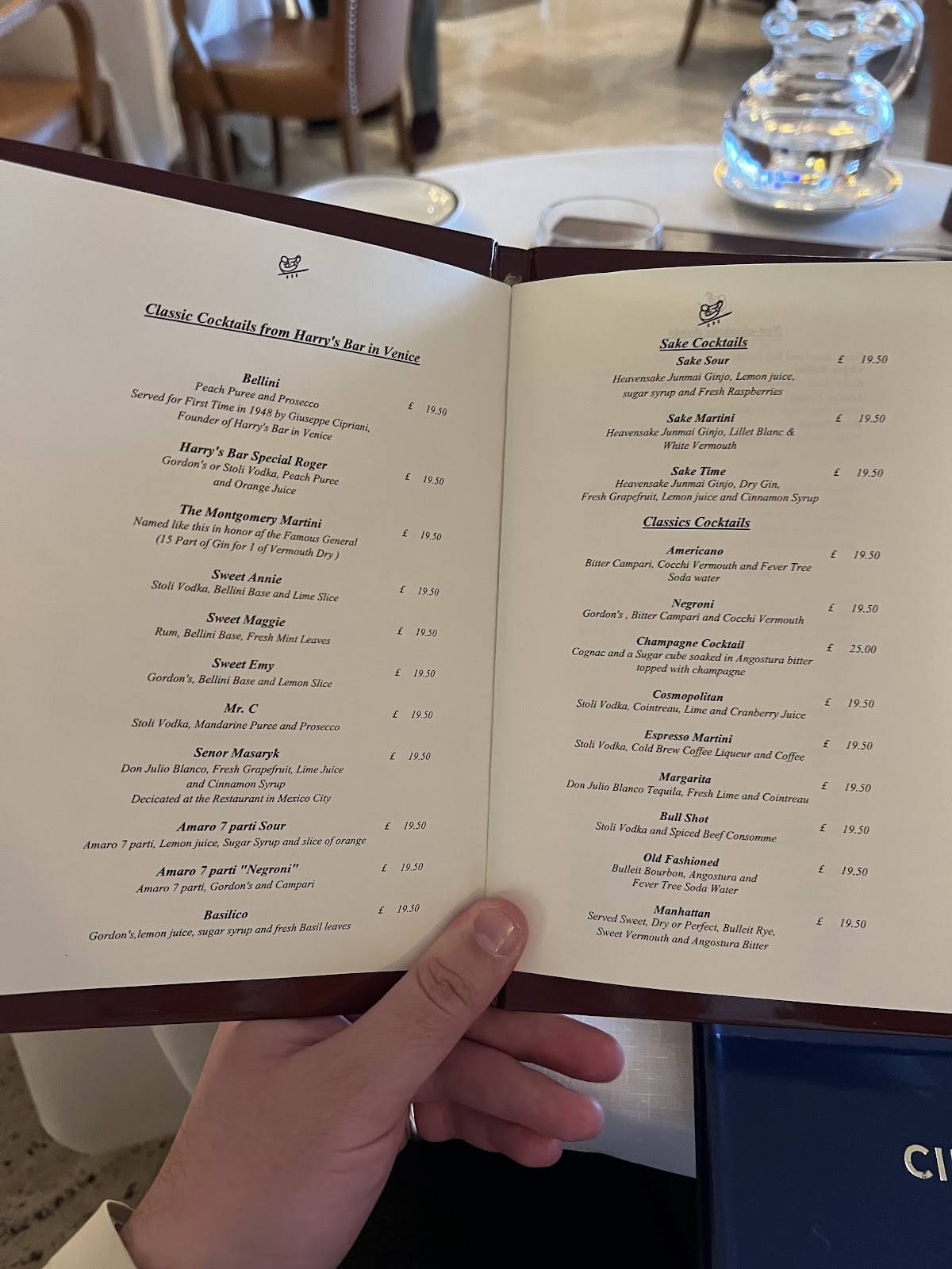Menu at Cipriani London restaurant, London, 23-25 Davies St