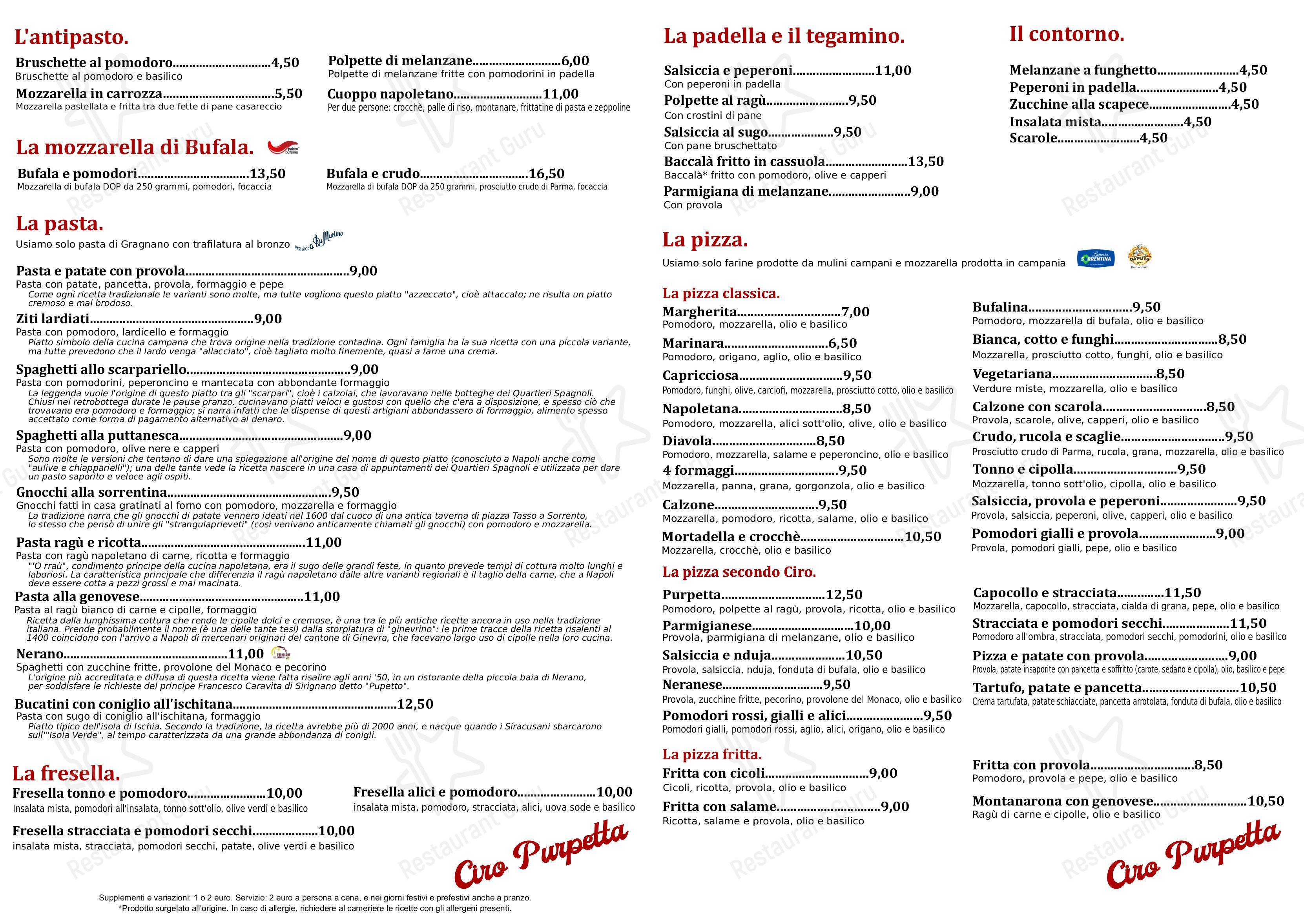 Menu da Ciro Purpetta - Roma Via Goito ristorante, Roma