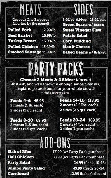 Menu at City Barbeque, Centerville, 5 E Franklin St