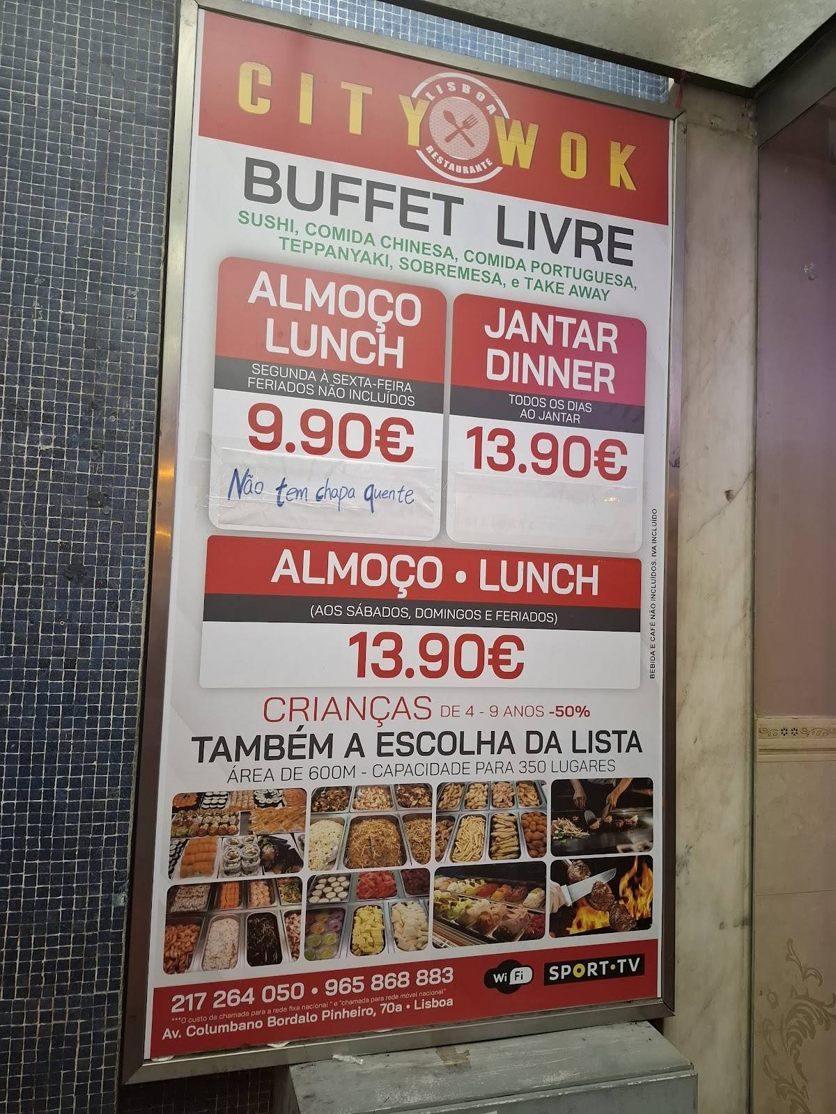 Menu em City Wok restaurante, Lisboa