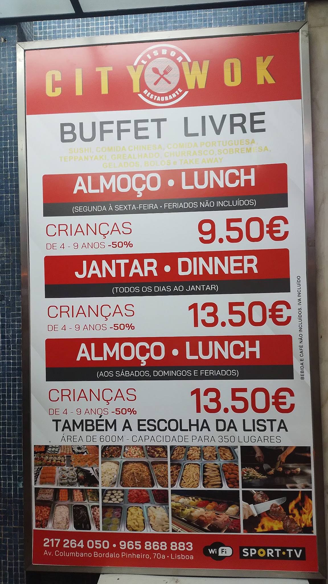 Carta del restaurante City Wok, Lisboa