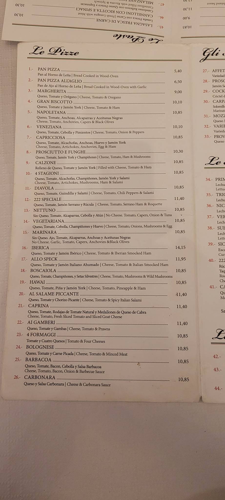 Menu at Restaurante Pizzería 222, Quesada