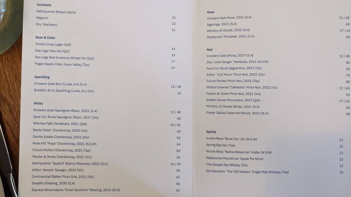 Menu at Clarence Restaurant, Woolloongabba
