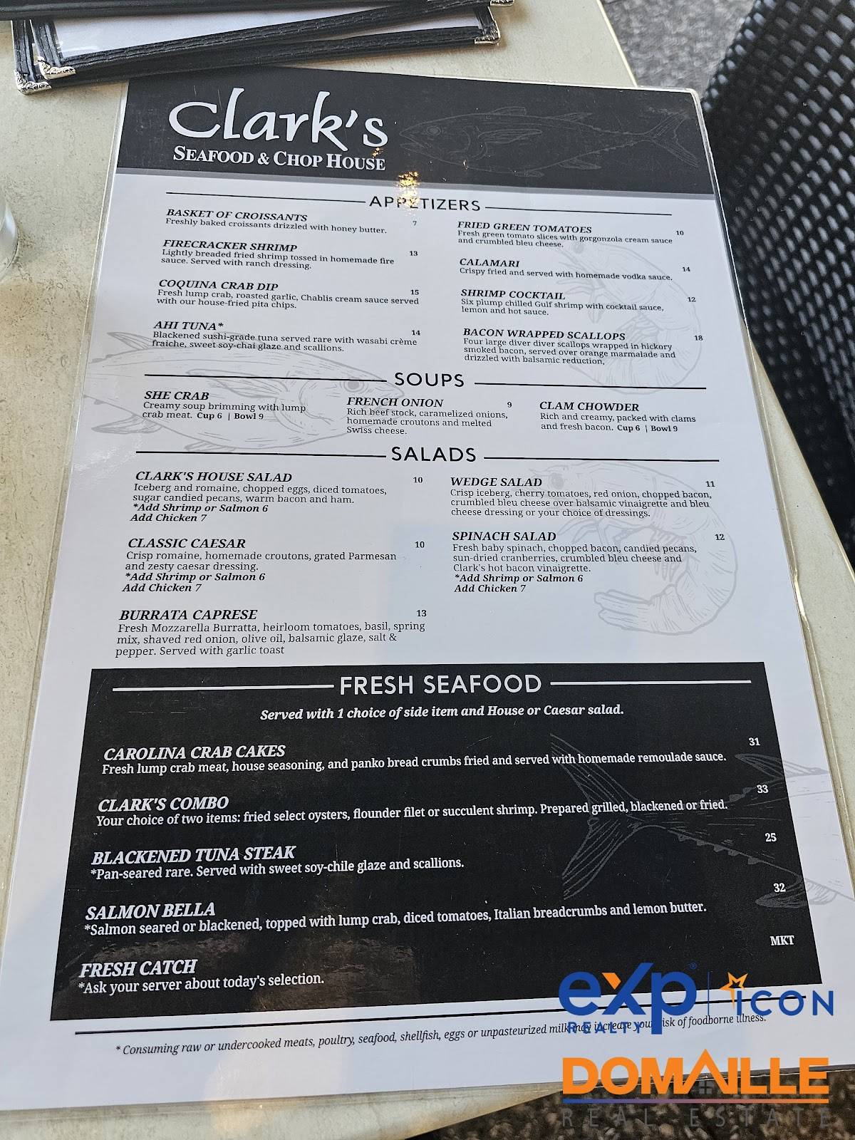Menu at Clark's Seafood and Chop House pub & bar, Little River, 720 US-17