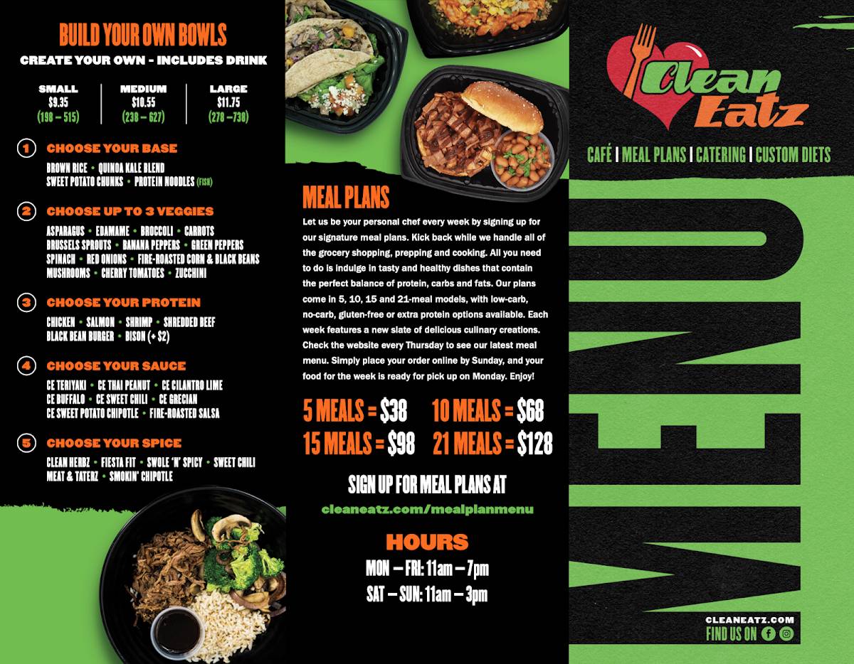Menu at Clean Eatz cafe, Louisville