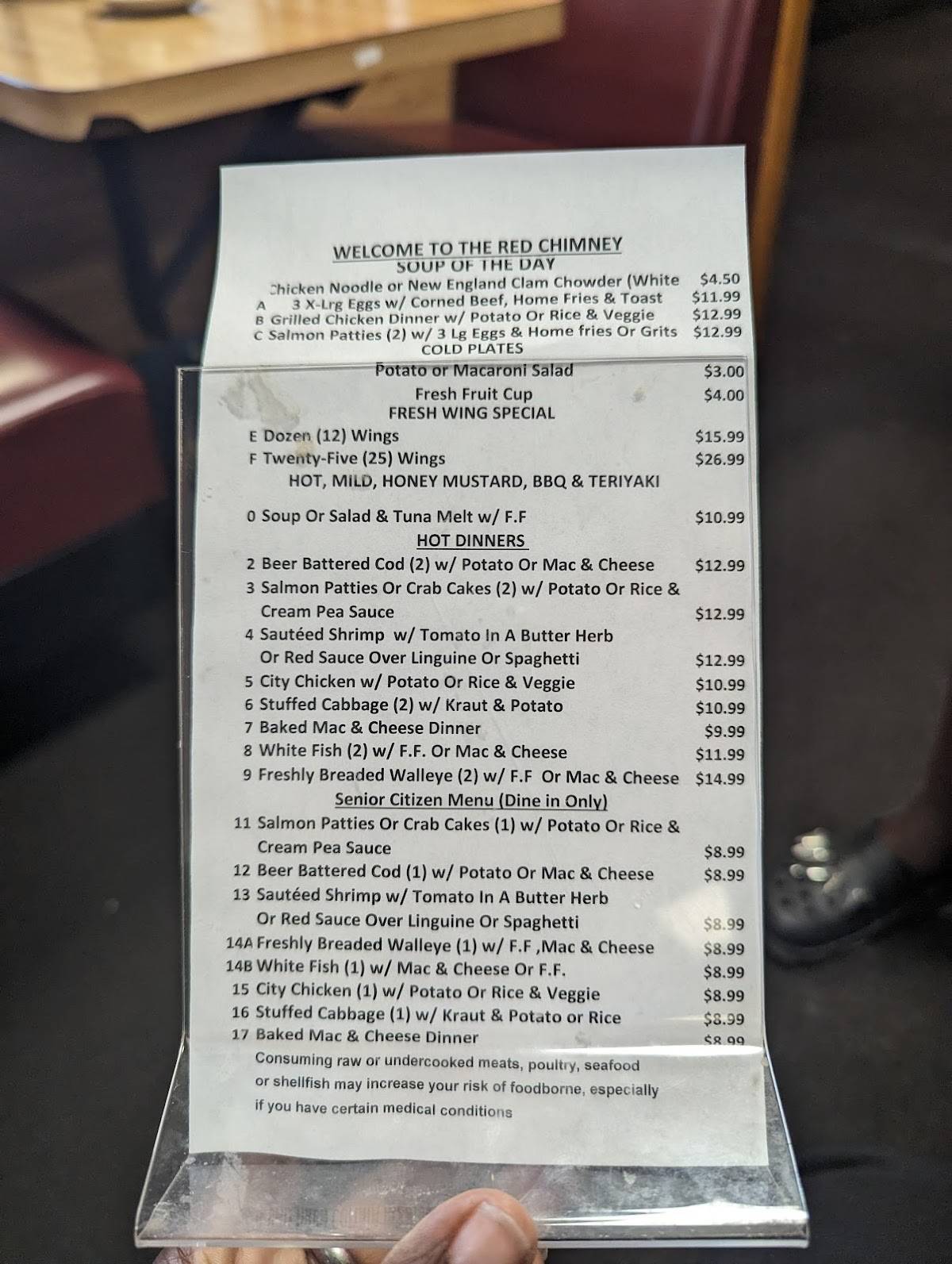 Menu at Red Chimney restaurant, Cleveland