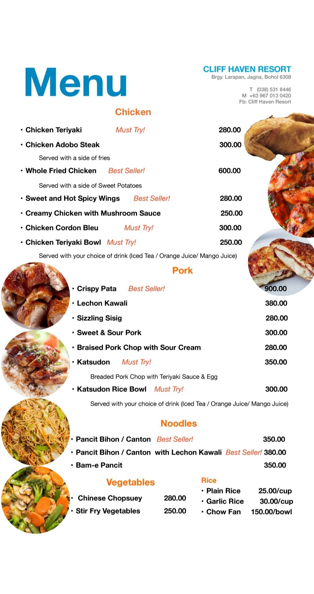 Menu at Cliff Haven Resort & Restaurant, Jagna