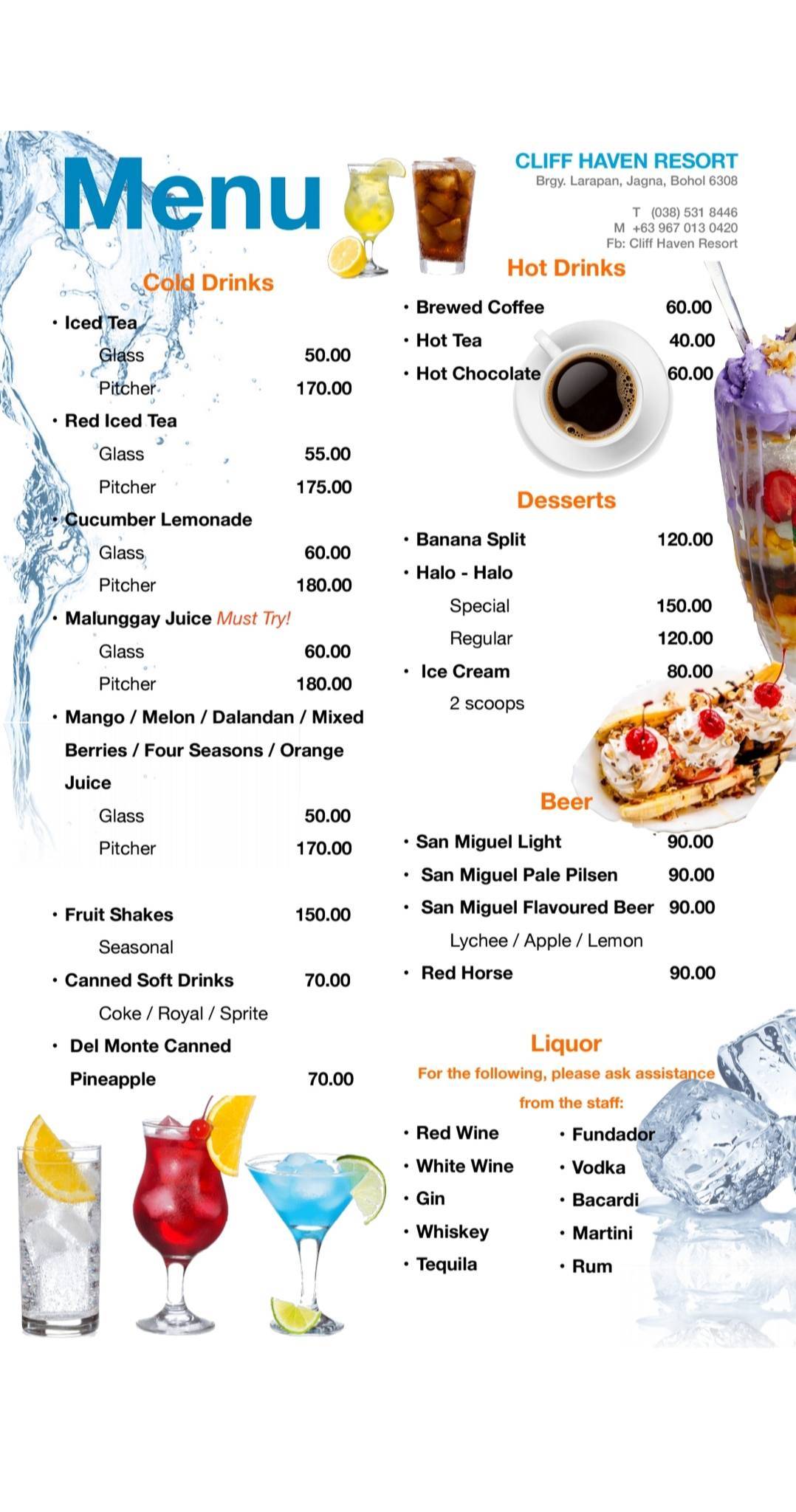 Menu at Cliff Haven Resort & Restaurant, Jagna