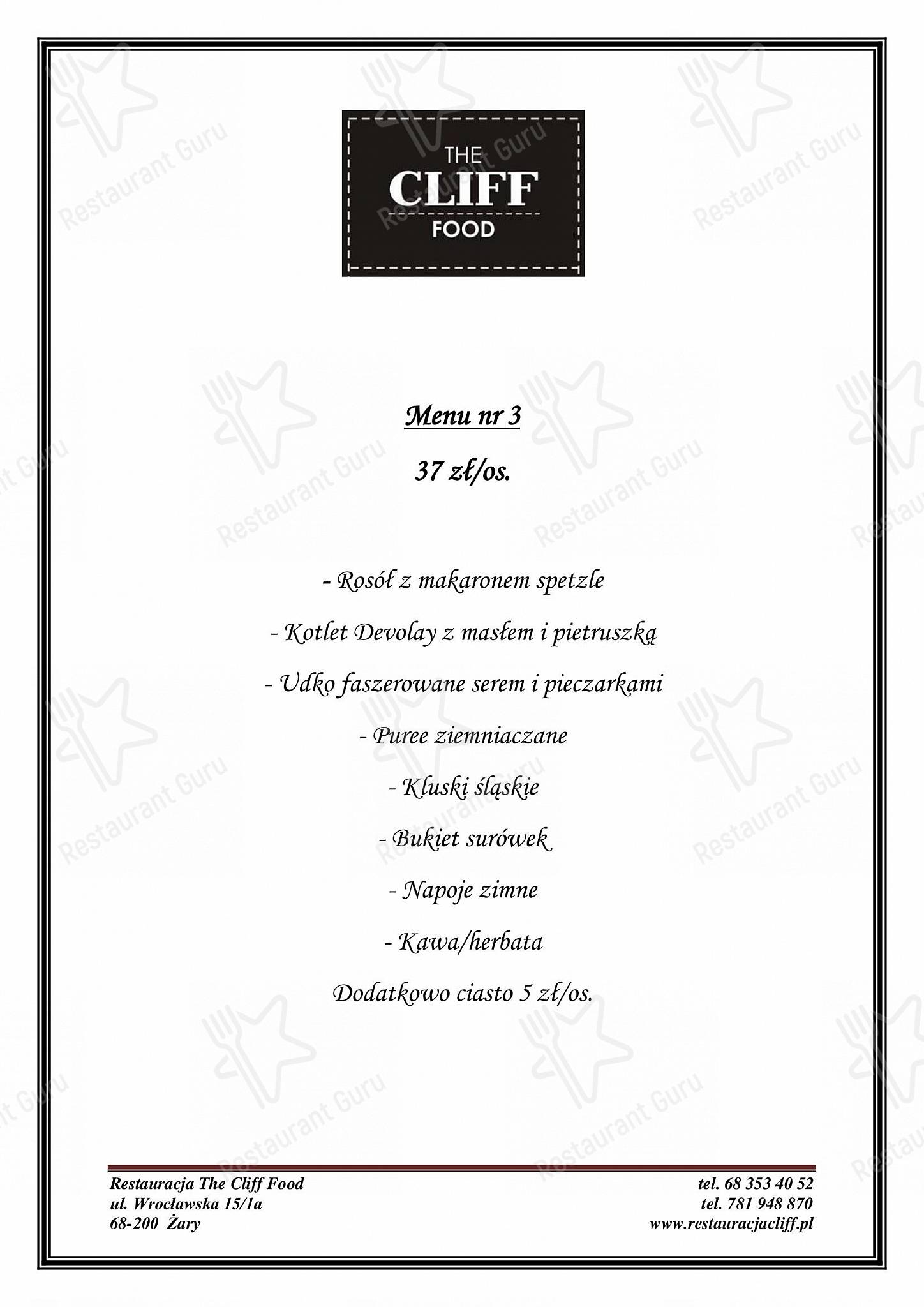 Menu at Restauracja the cliff food restaurant, Żary