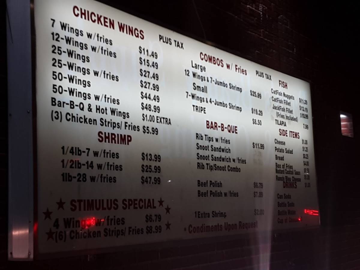 Menu at Club Illusion, East Saint Louis