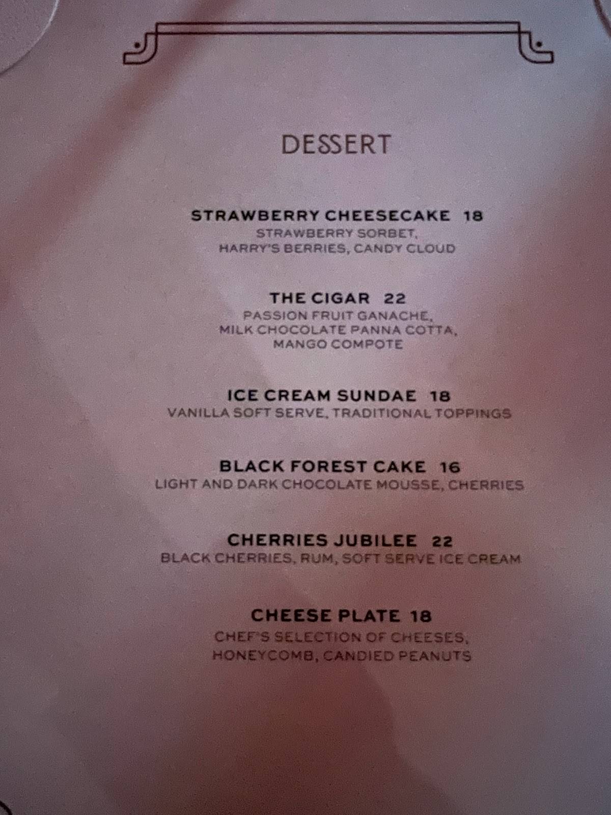 Menu at The Mayfair Supper Club, Las Vegas