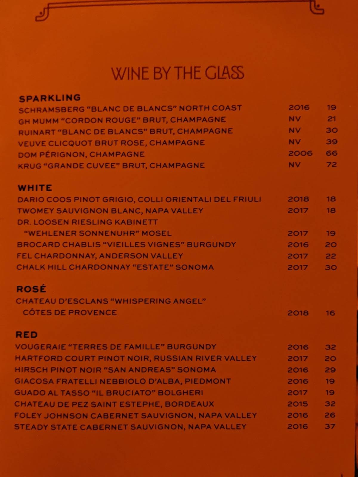 Menu at The Mayfair Supper Club, Las Vegas