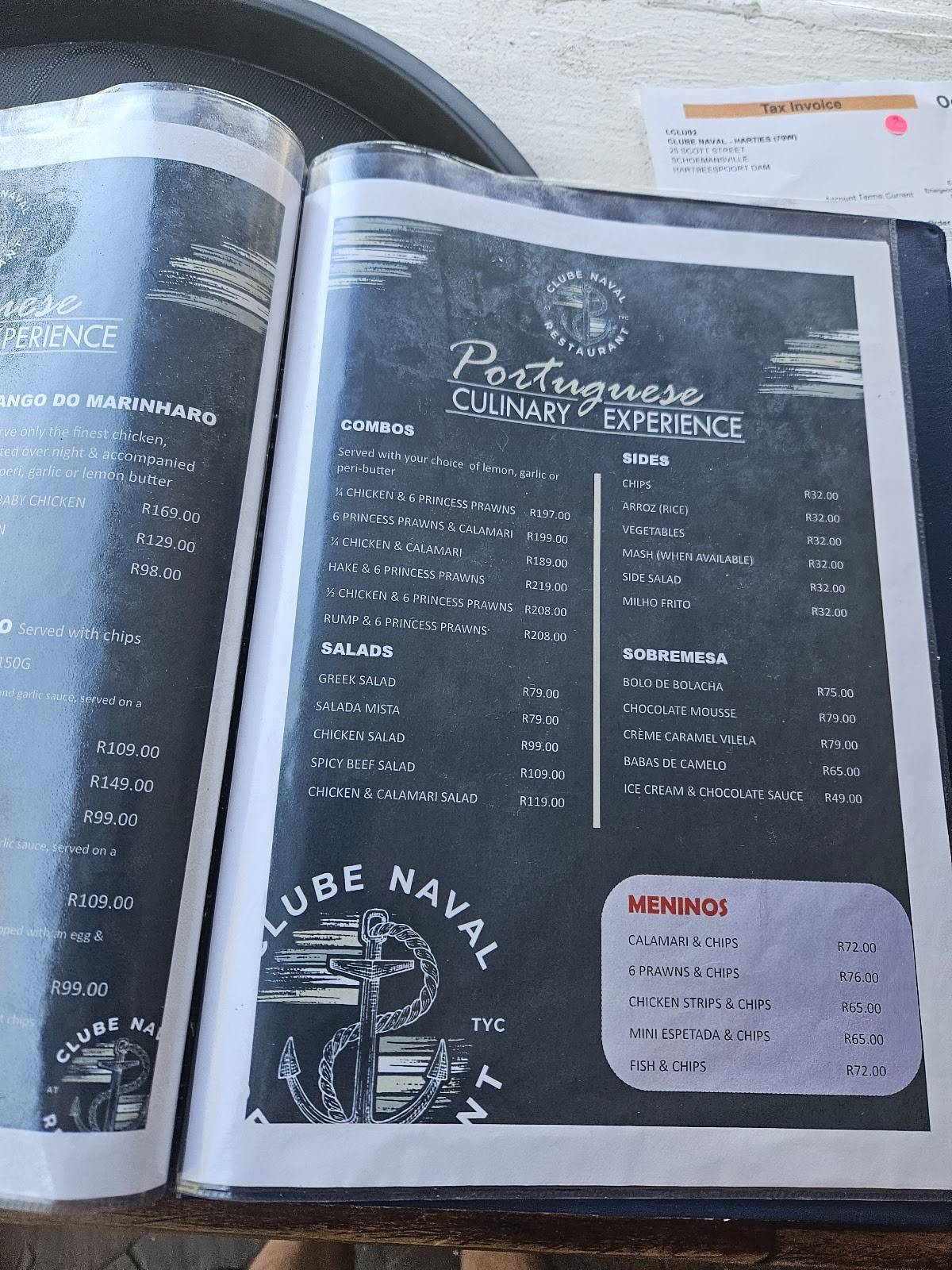 Menu at Clube Naval Portuguese Restaurant Hartbeespoort, Hartbeespoort