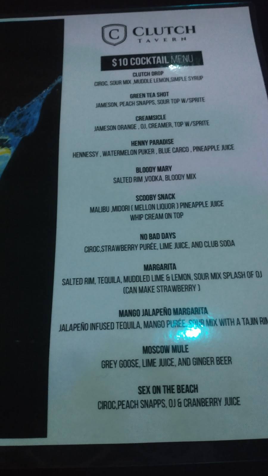 Menu at Clutch Tavern pub & bar, Fairview, NE Halsey St Suite A