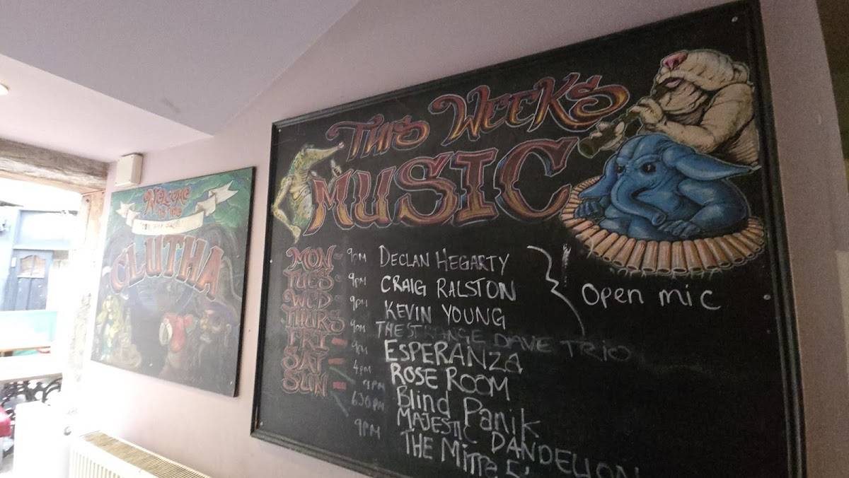Menu at Clutha & Victoria Bar, Glasgow