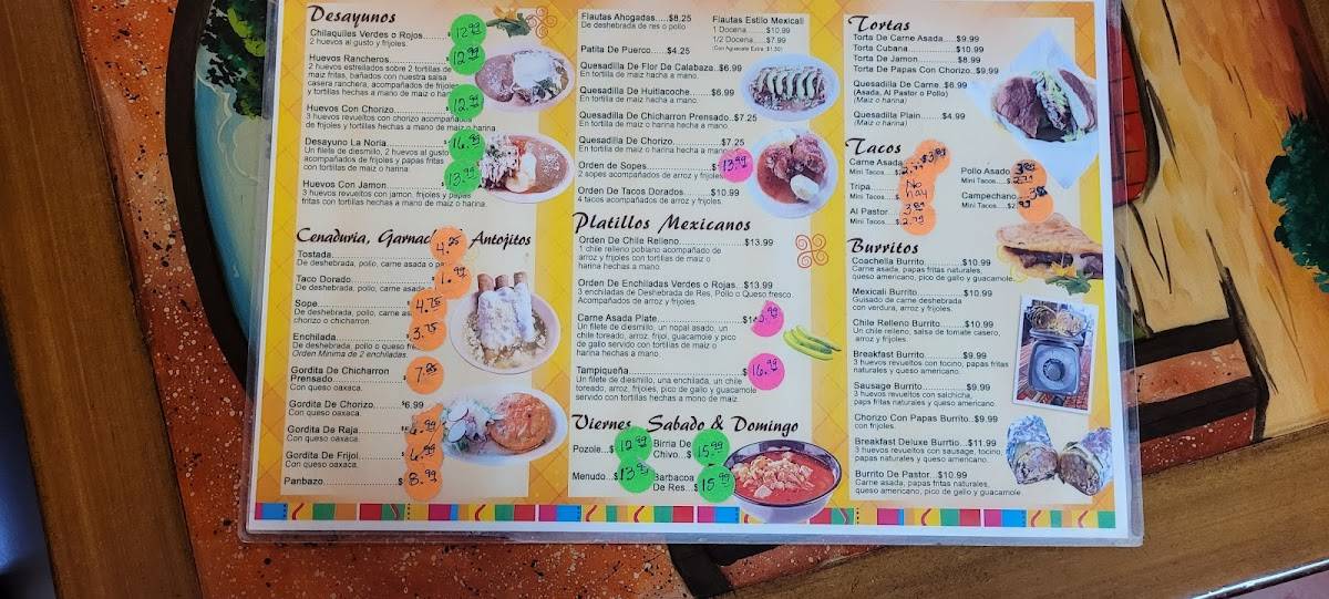 Menu at La Noria Restaurant, Coachella