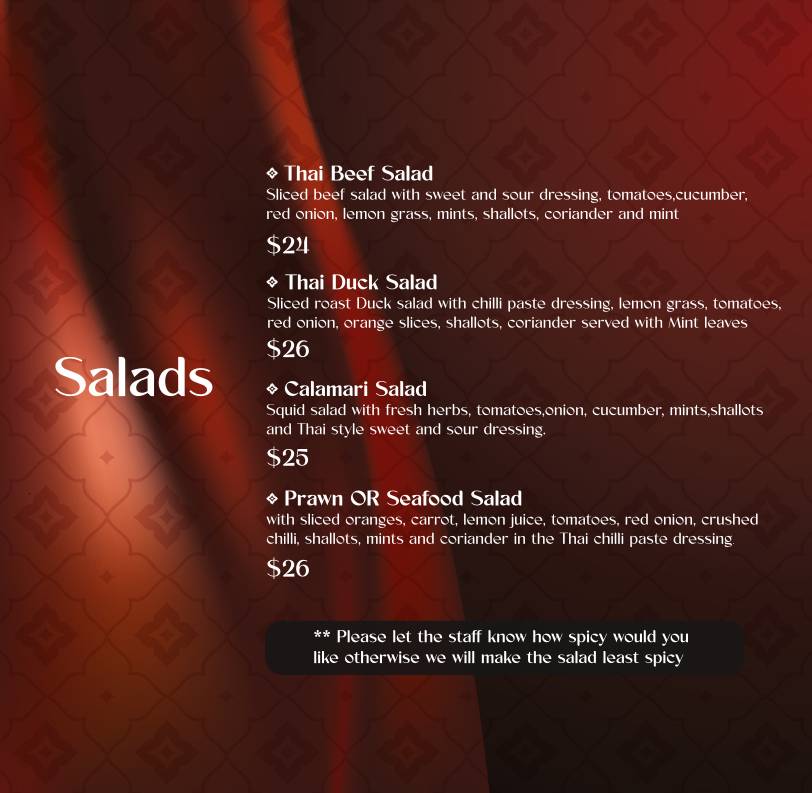 Menu at Cobar Thai Restaurant, Cobar