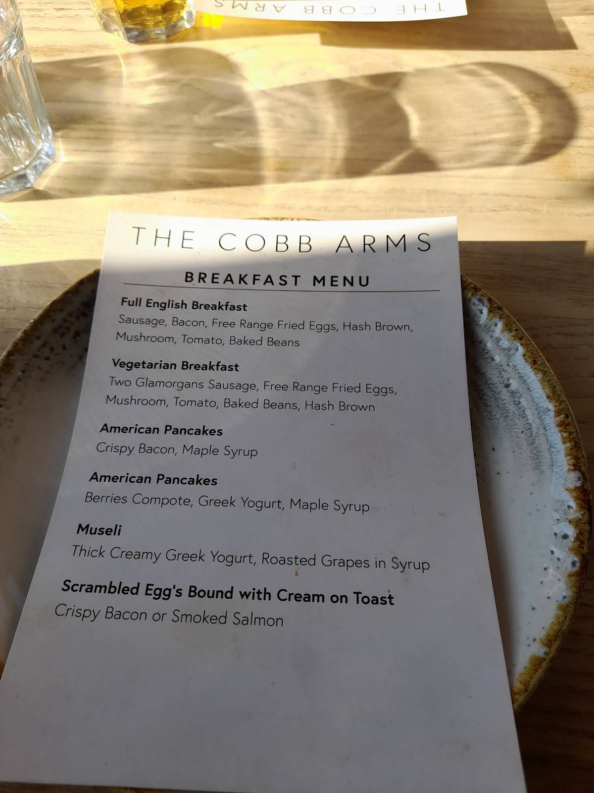 Menu at Cobb Arms pub & bar, Lyme Regis