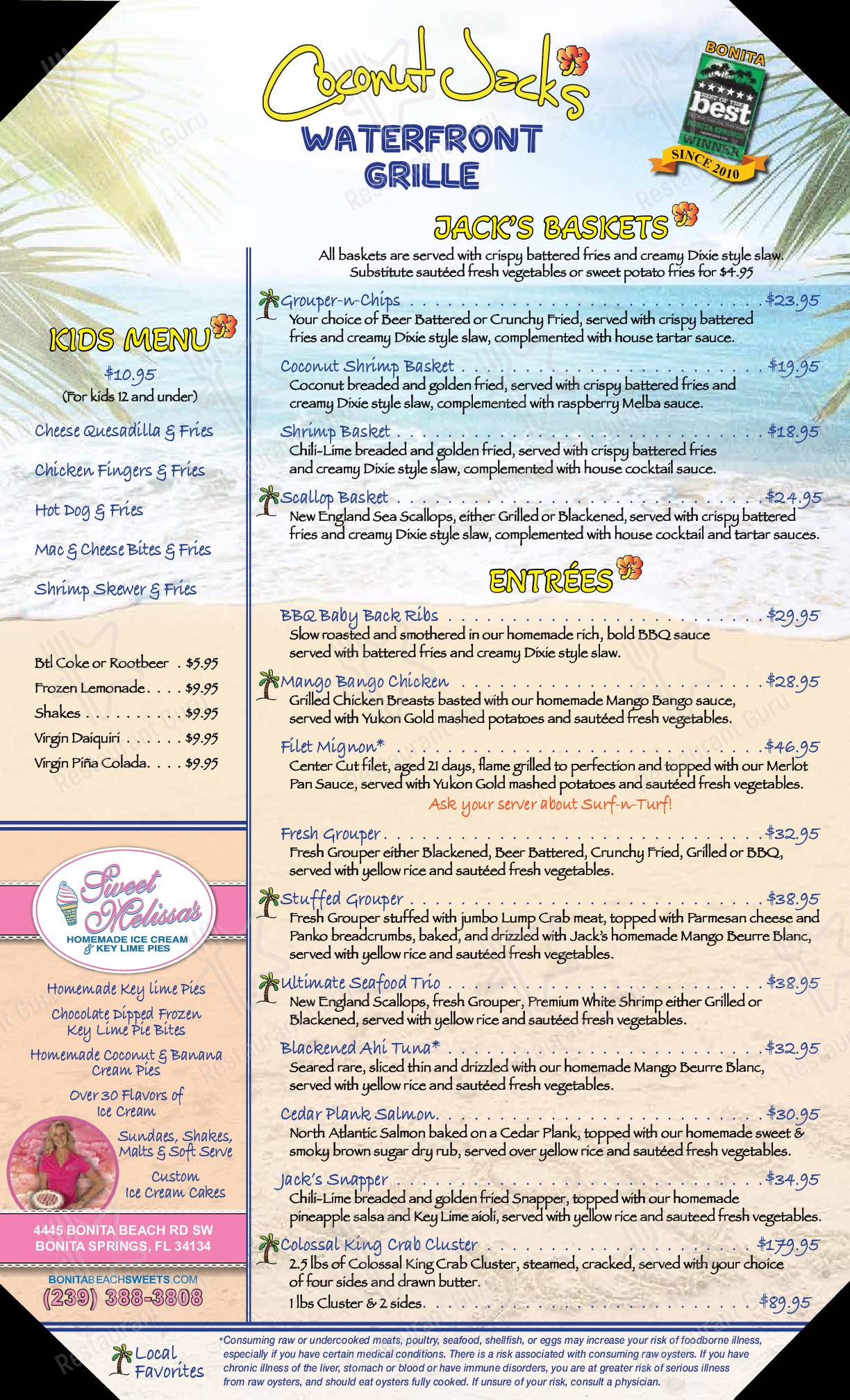 Menu at Coconut Jack's Waterfront Grille restaurant, Bonita Springs