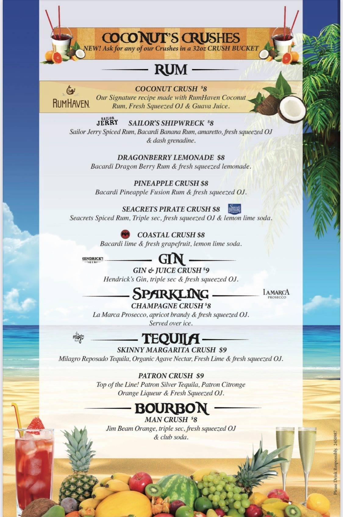 Carta de Coconuts Beach Bar & Grill, Ocean City
