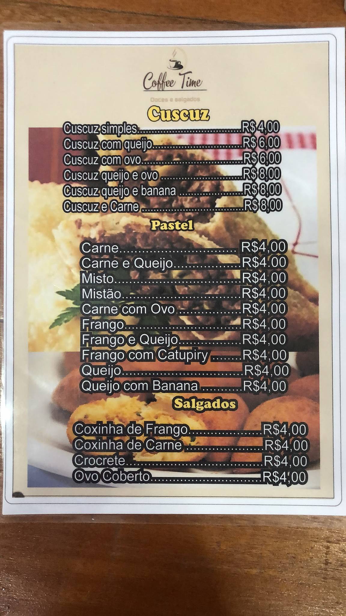 Menu at Coffee Time restaurant, Manaus, R. Cmte. Paulo Varela