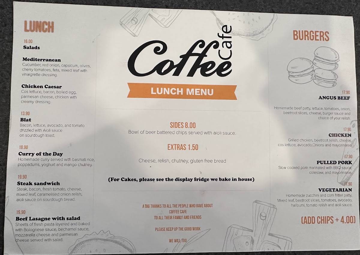 Menu at Coffee Cafe, Phillip