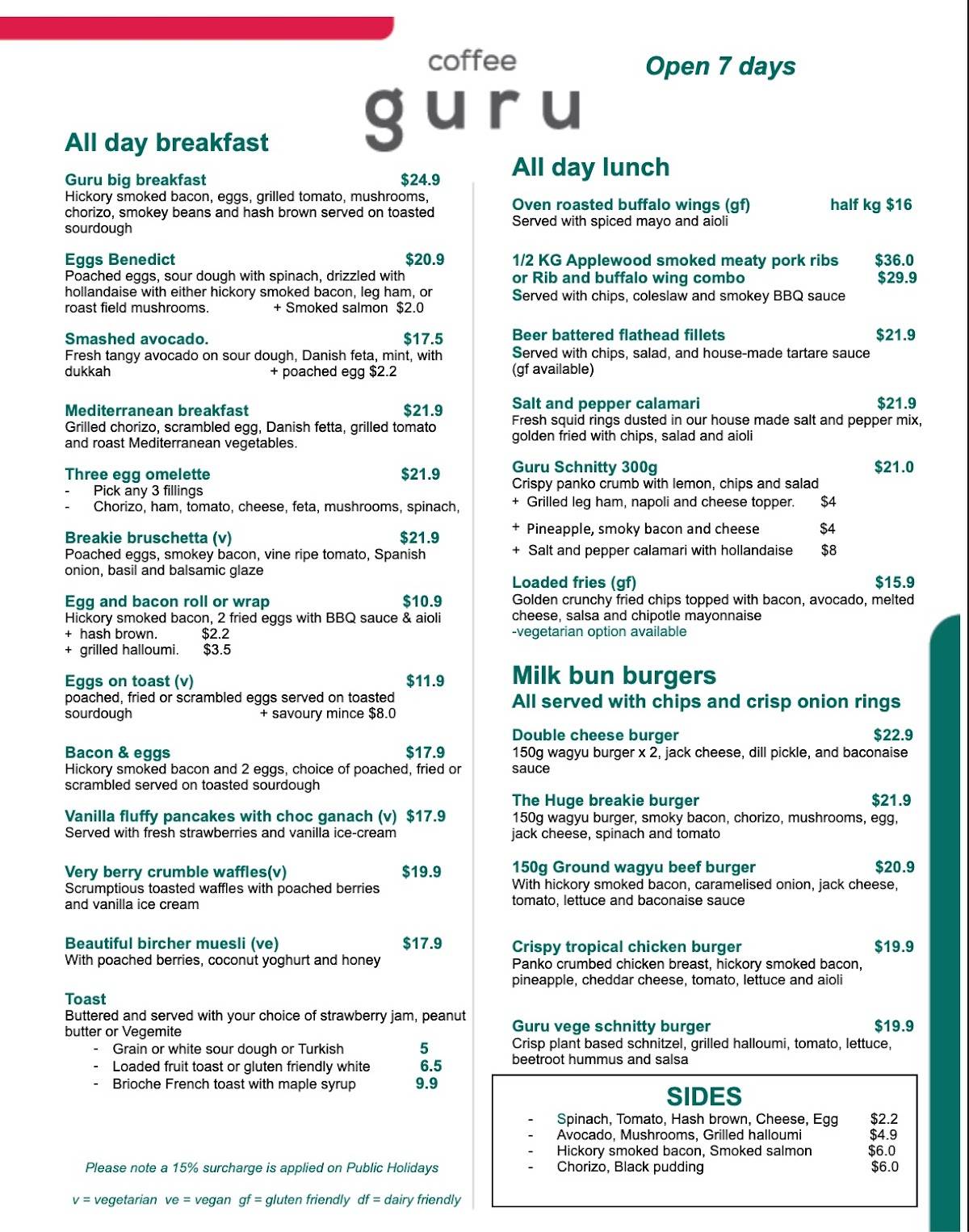 Menu at Coffee Guru Brookwater cafe, Brookwater