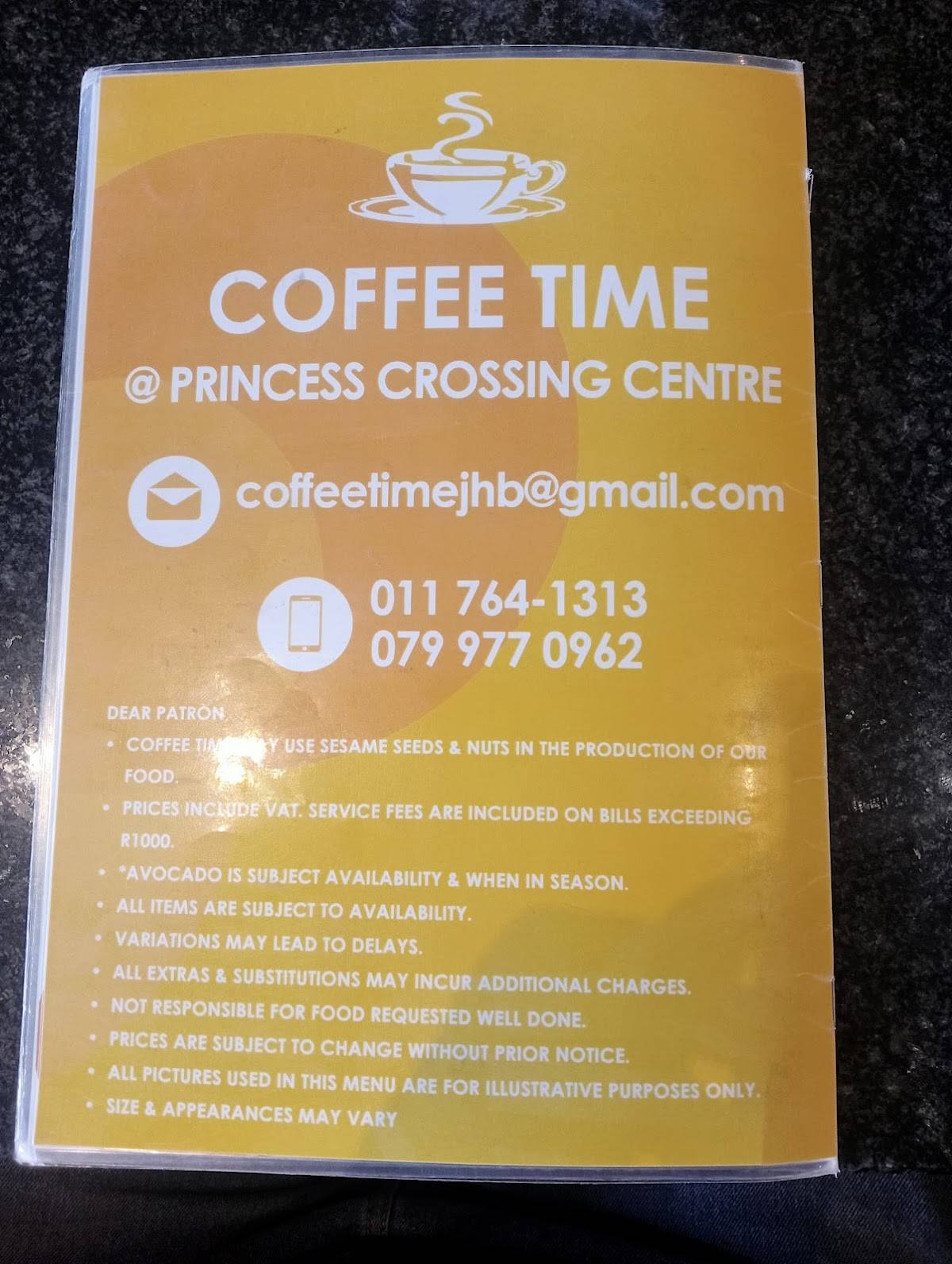 Menu at Coffee Time restaurant, Roodepoort, 48 Ontdekkers Rd