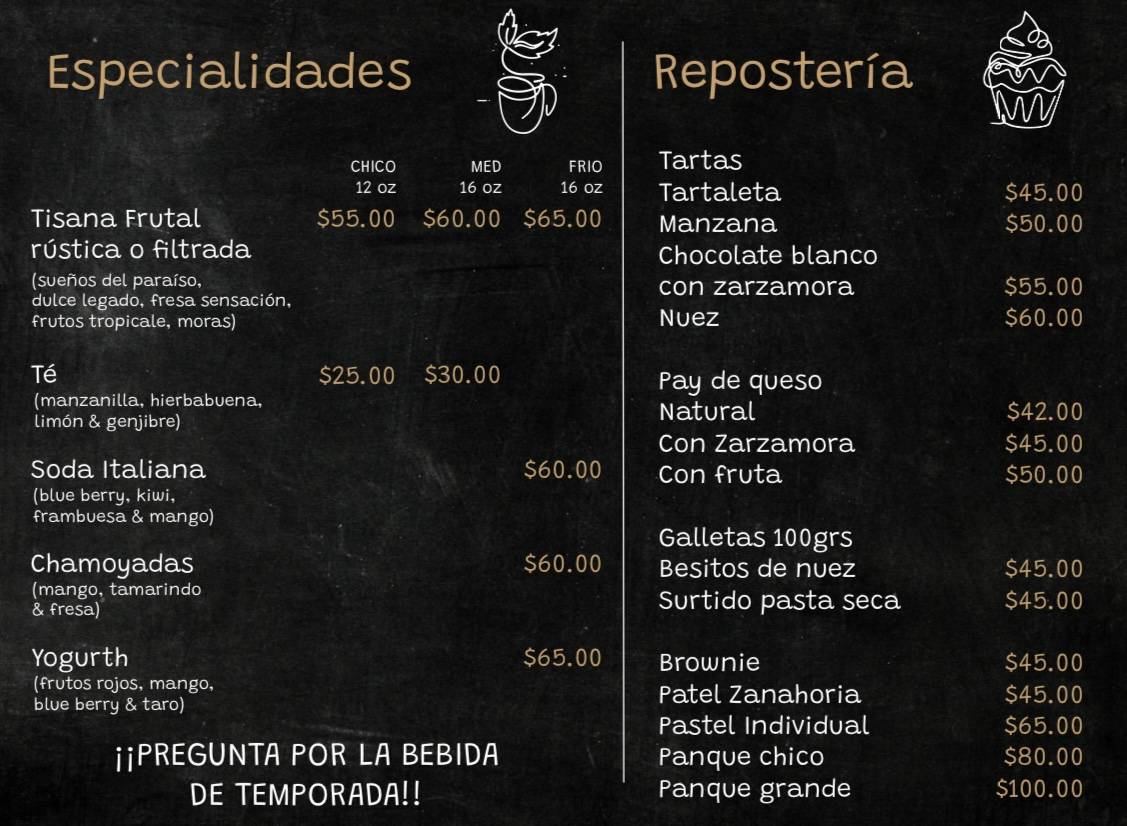 Menu at Coffee to GO, Texcoco