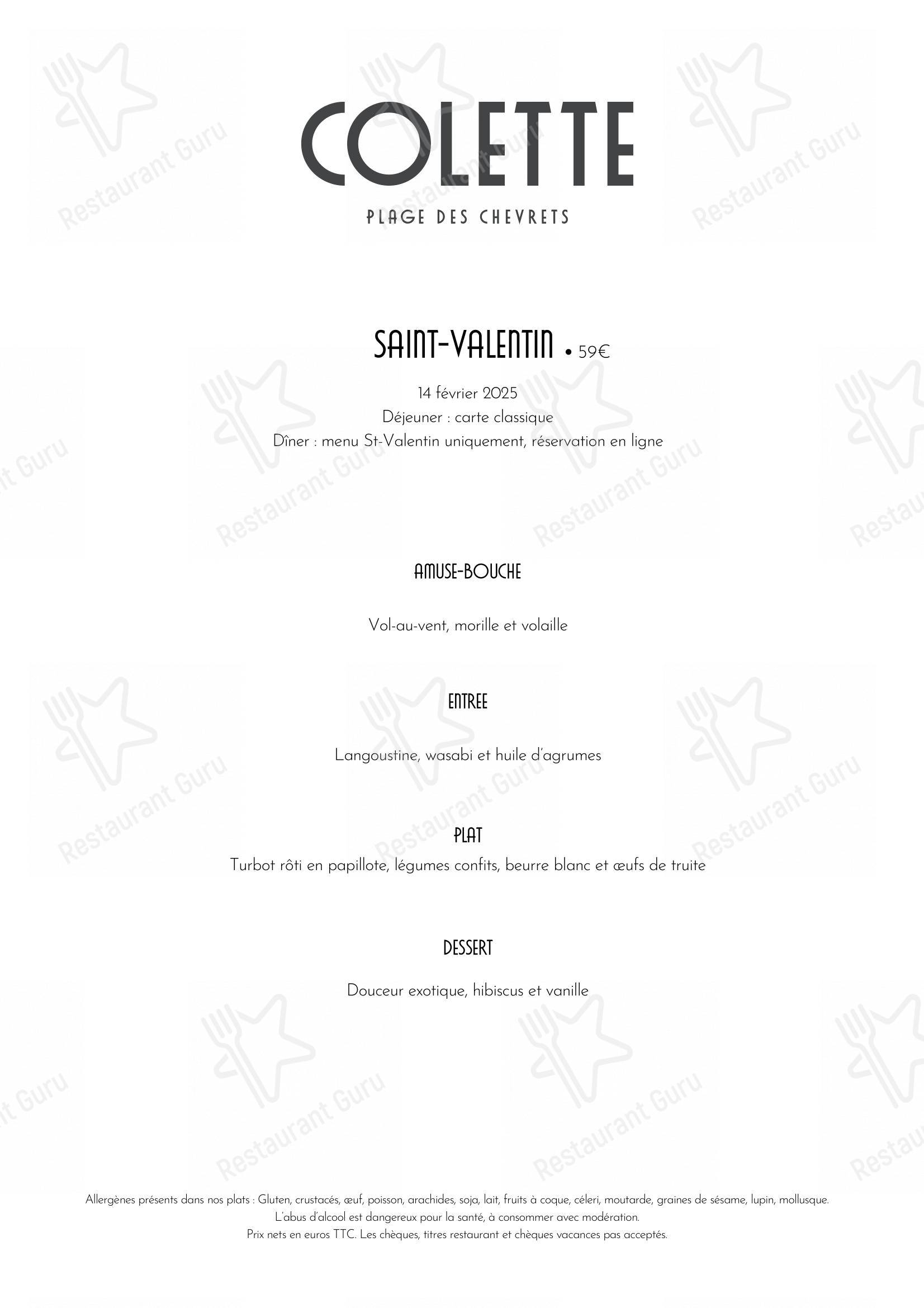 Menu au Colette restaurant, Saint-Coulomb