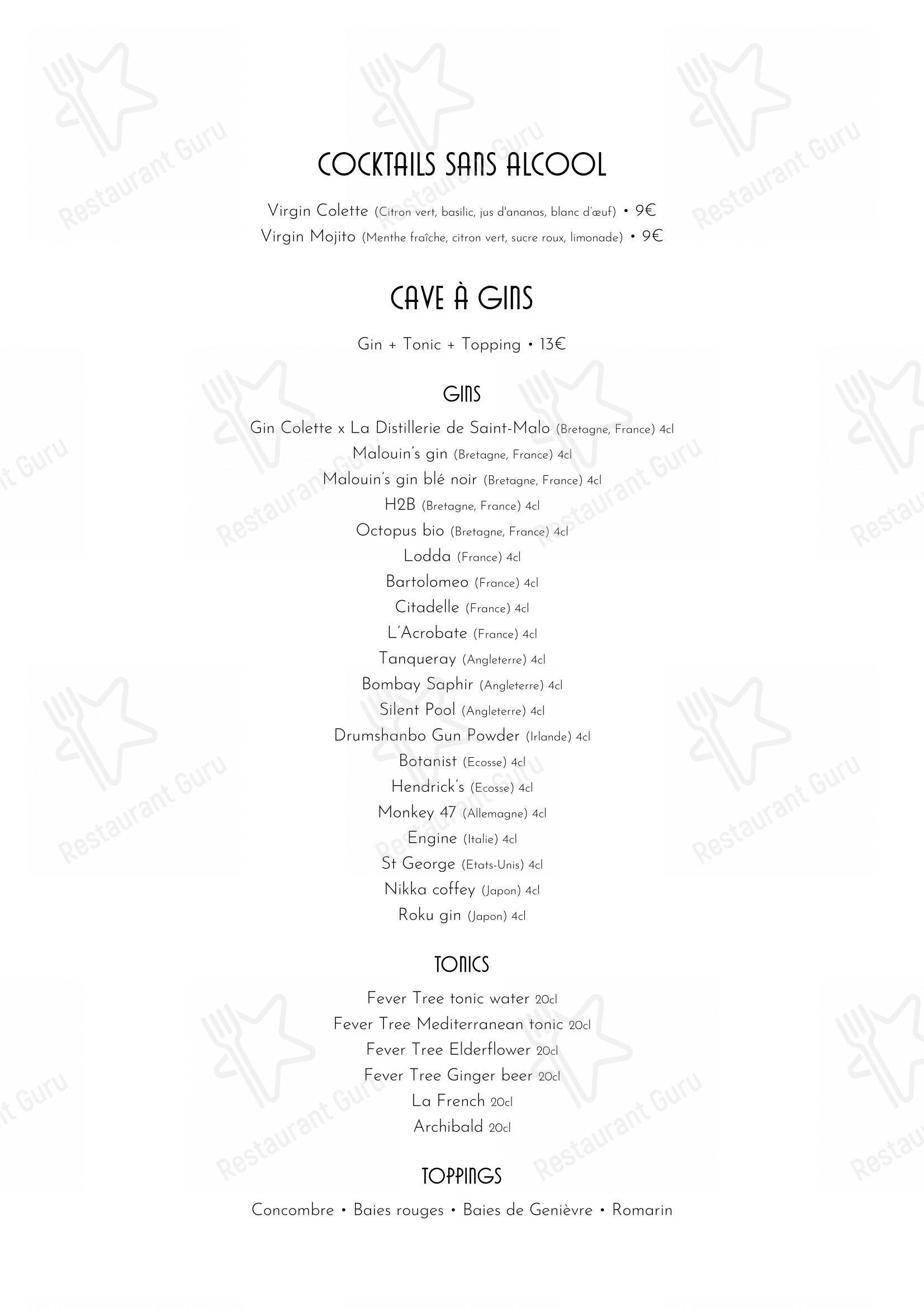 Menu au Colette restaurant, Saint-Coulomb
