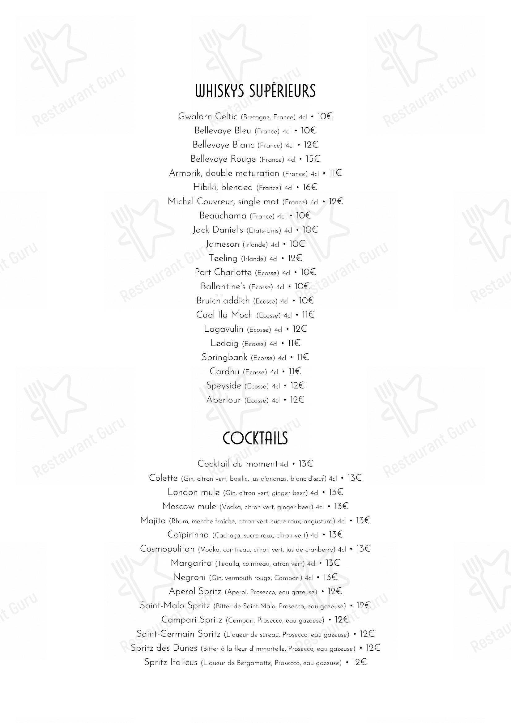 Menu au Colette restaurant, Saint-Coulomb