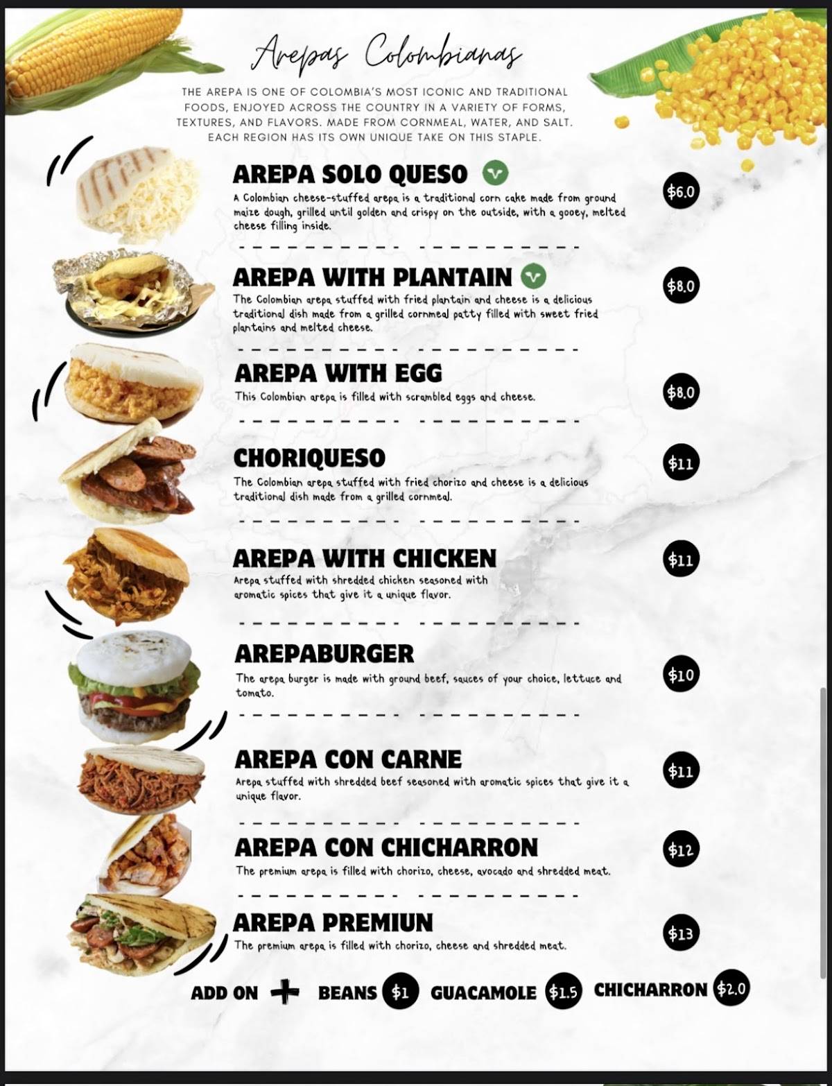 Menu at Colombian Delights restaurant, Fort Wayne