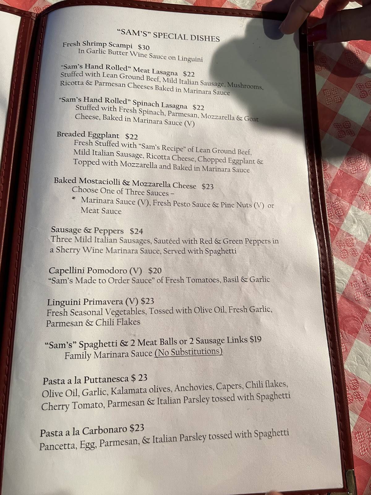 Menu at Colombo's Italian Steakhouse & Jazz Club, Los Angeles