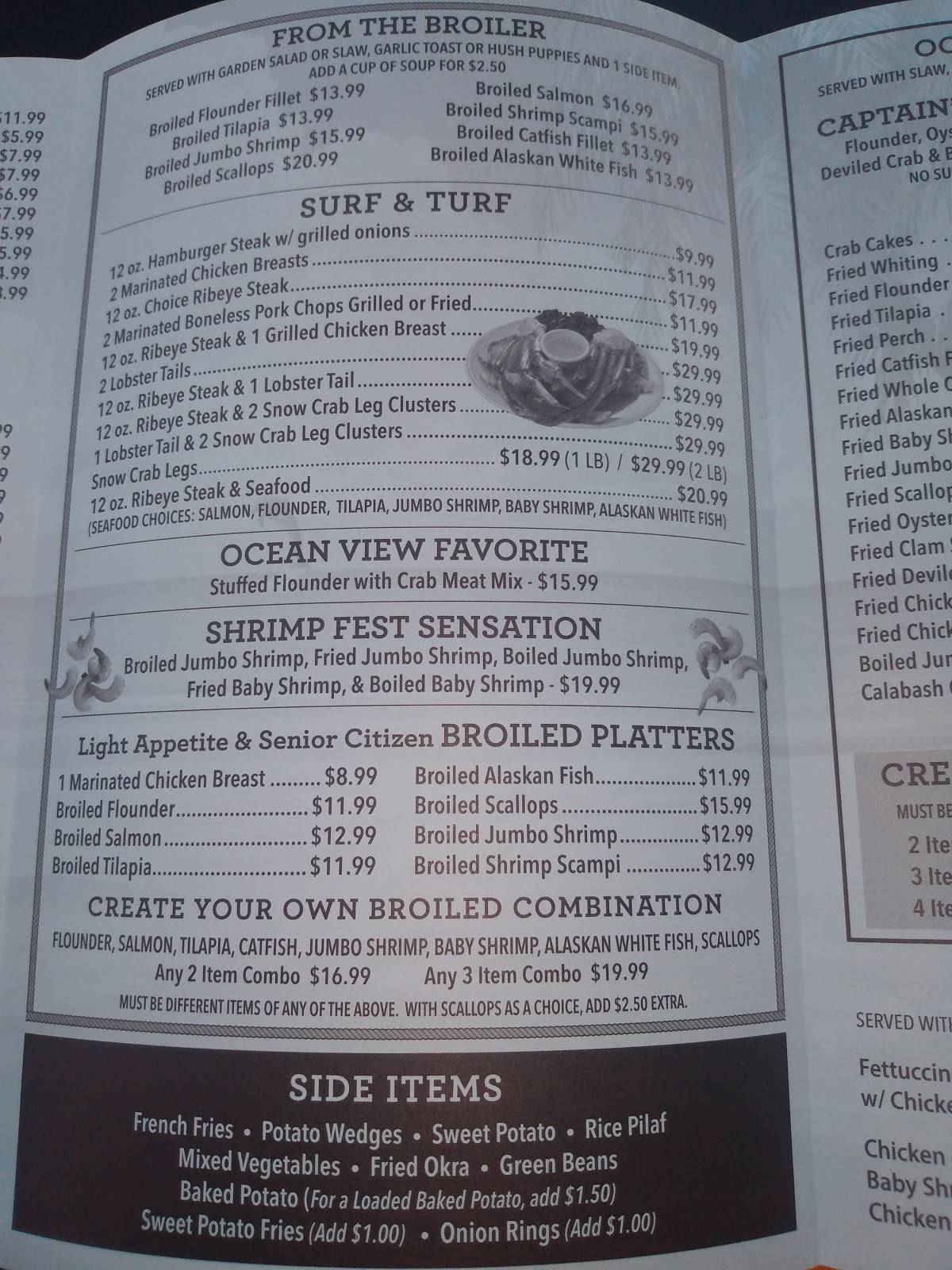 Menu at Ocean View Seafood Restaurant, Columbia, Broad River Rd